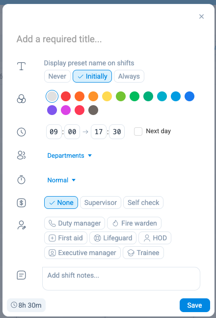 How to configure shift presets in the Roster? (V2)